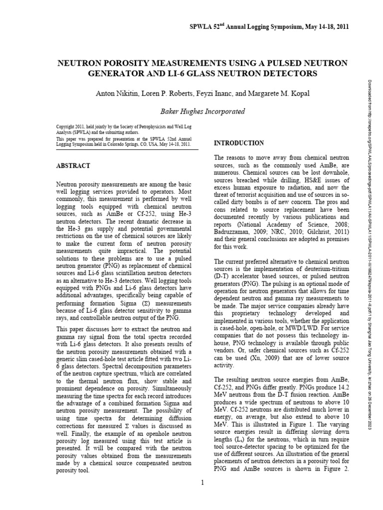 Neutron Porosity Measurements Using A Pulsed Neutron Generator and Li-6 Glass Neutron Detectors ...