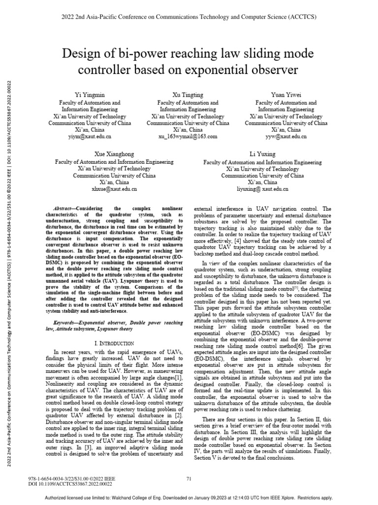 Design of Bi-power Reaching Law Sliding Mode Controller Based on Exponential Observer | PDF ...