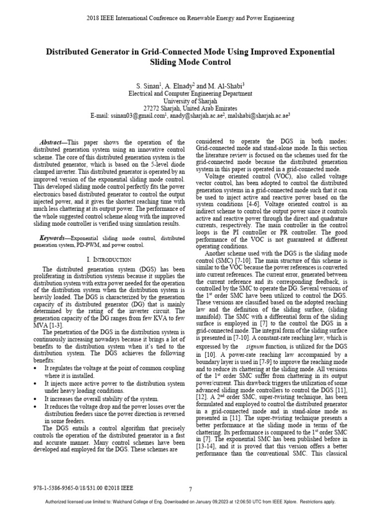 Distributed Generator in Grid-Connected Mode Using Improved Exponential ...