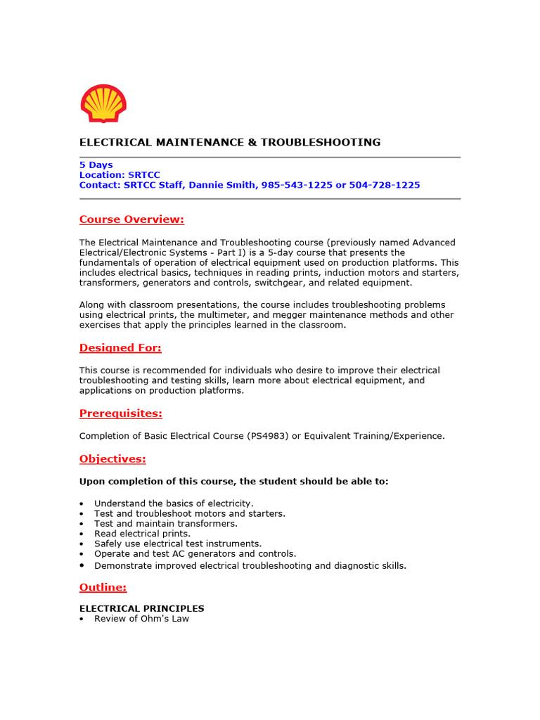 Electrical Maintenance Troubleshooting Pdf
