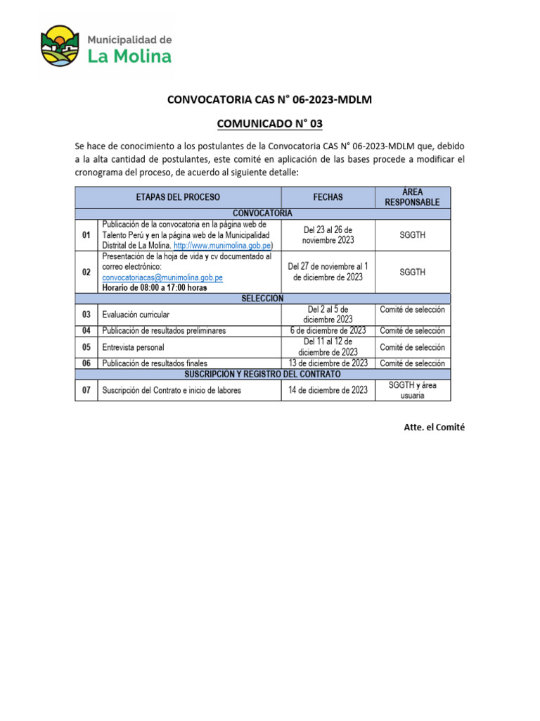 Comunicado 3 - CAS 06 | PDF
