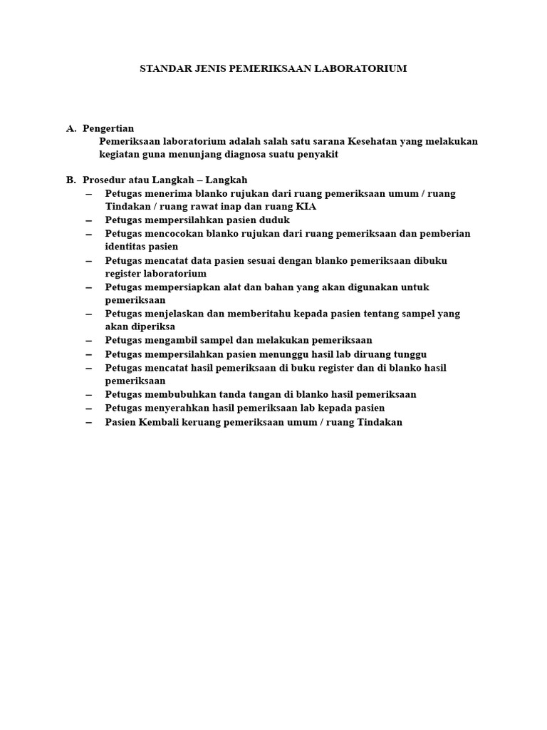 Standar Jenis Pemeriksaan Laboratorium | PDF