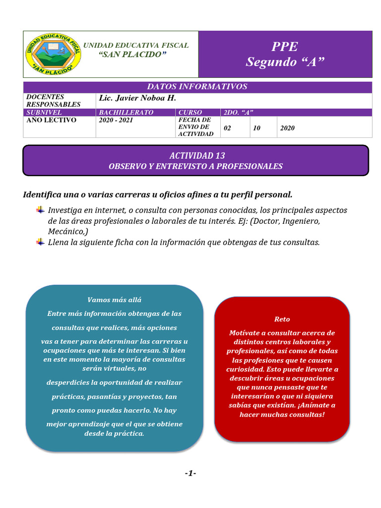 Actividad PPE 13 observo y entrevisto a profesionales | PDF | Aprendizaje