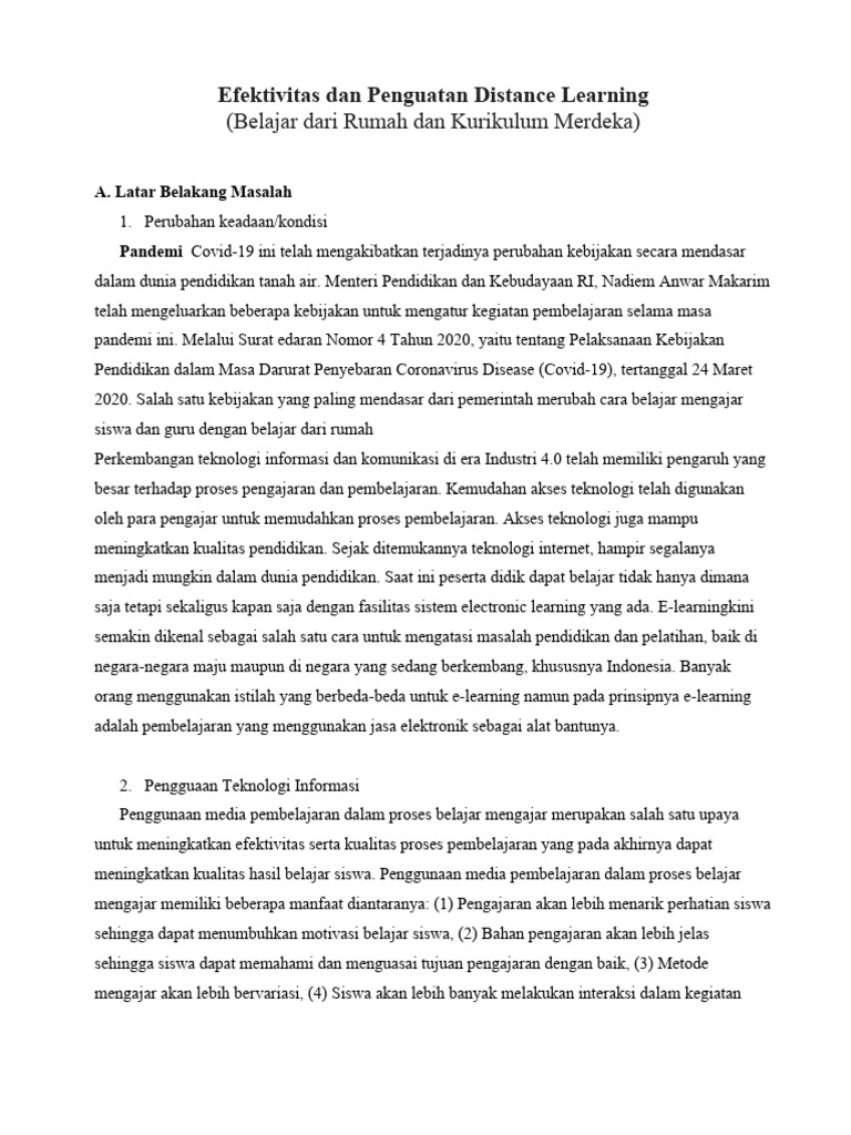Efektivitas Dan Penguatan Distance Learning | PDF