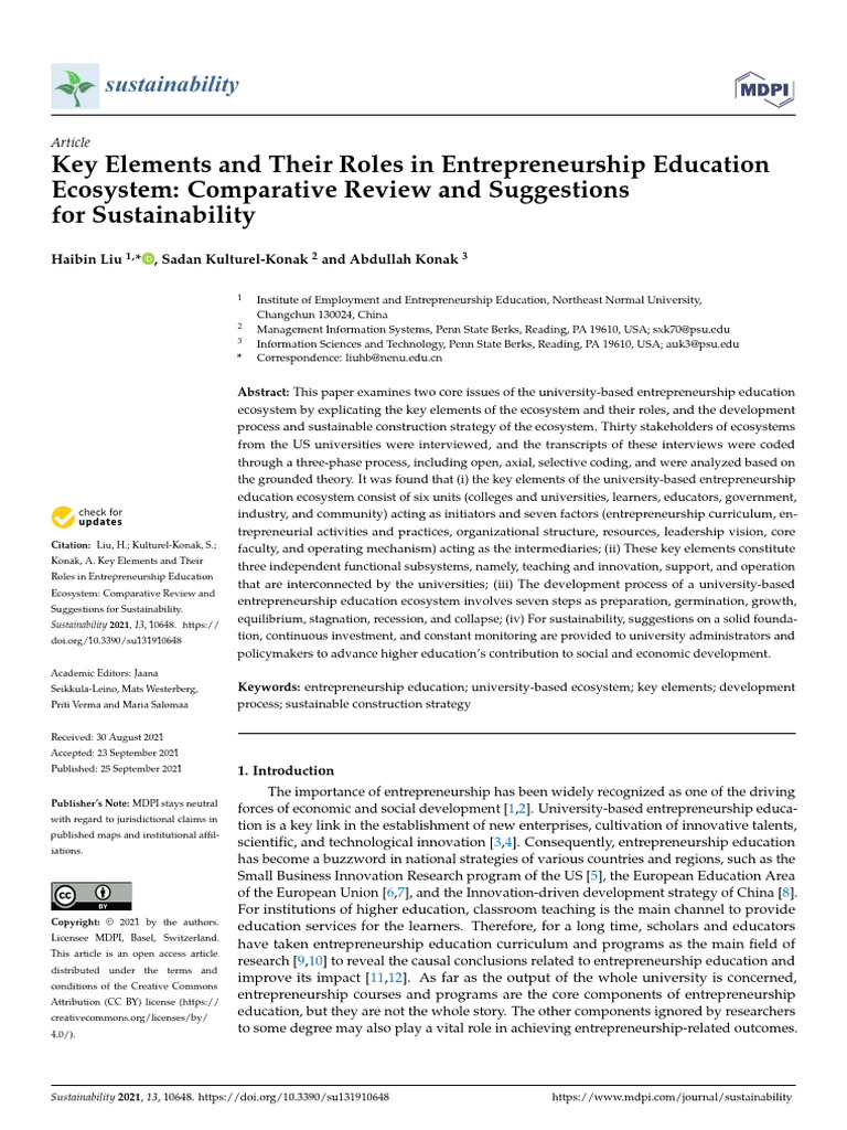 Key Elements and Their Roles in Entrepreneurship Education Ecosystem ...
