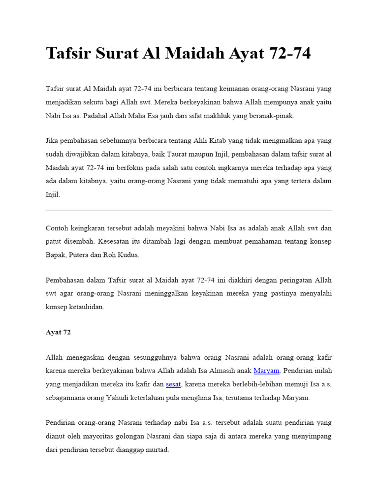 Tafsir Surat Al Maidah Ayat 72 | PDF