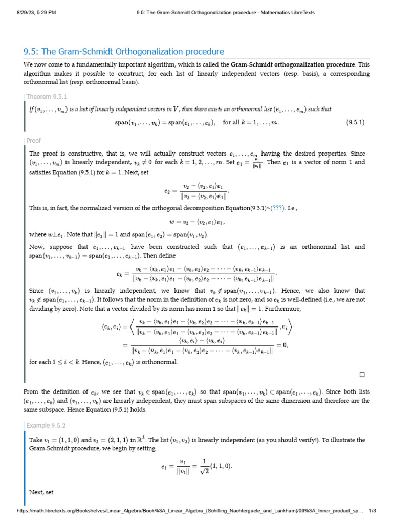 9.5 - The Gram-Schmidt Orthogonalization Procedure - Mathematics LibreTexts | PDF | Basis ...