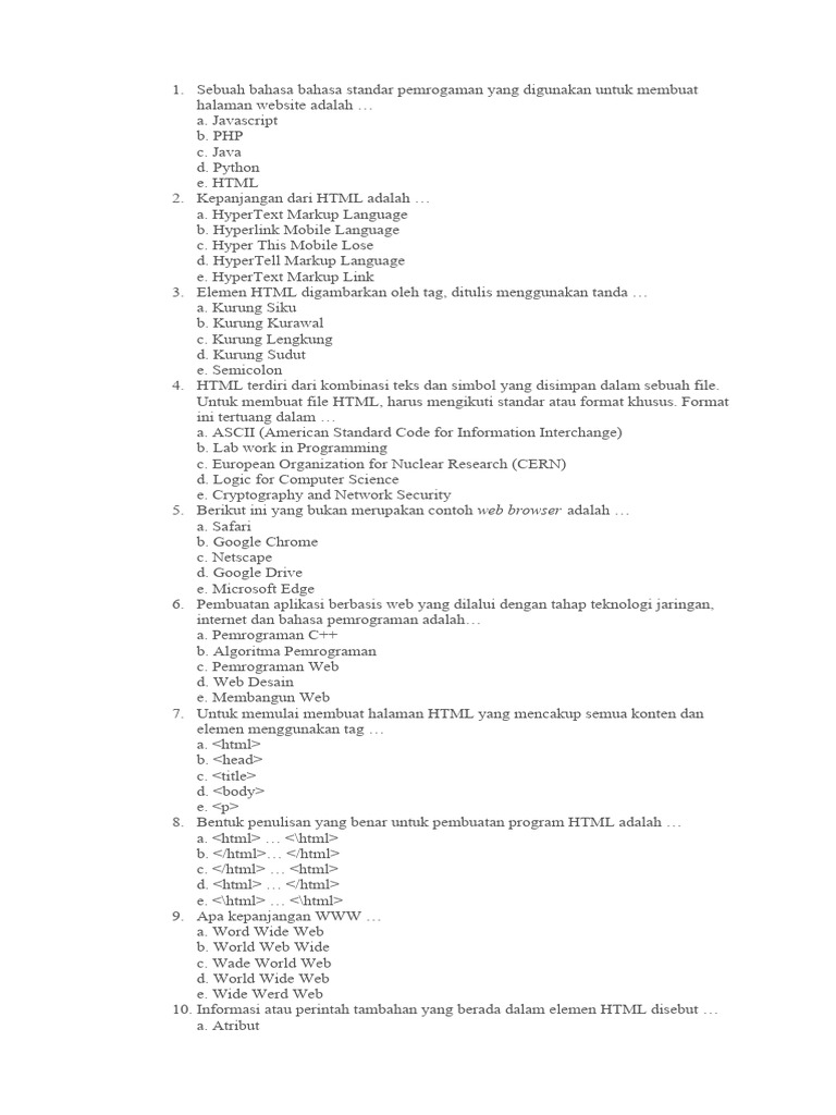 latihan soal HTML X TKJ 8 DES 2023 | PDF