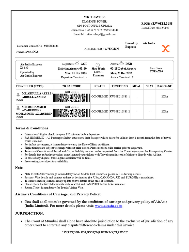 Abdulla Azeez Flight TKT | PDF | Aviation | Transport