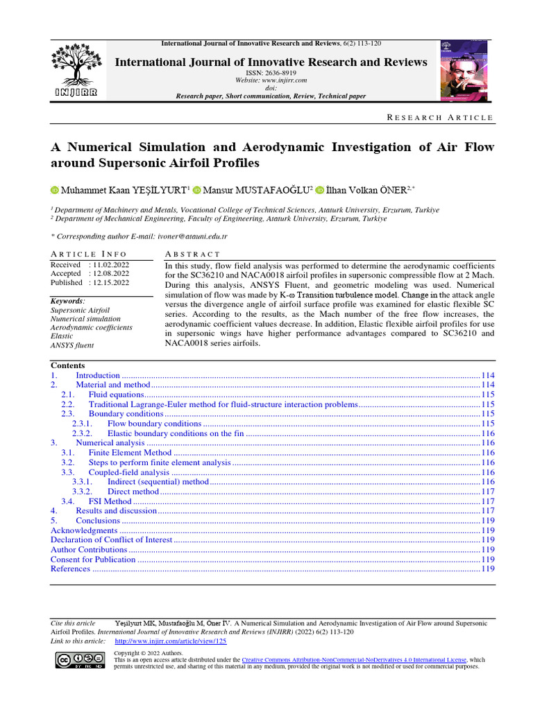 A Numerical Simulation and Aerodynamic Investigation of Air Flow Around Supersonic Airfoil ...