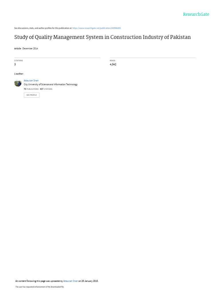 Construction QM In Parkistan | PDF | Quality (Business) | Quality ...