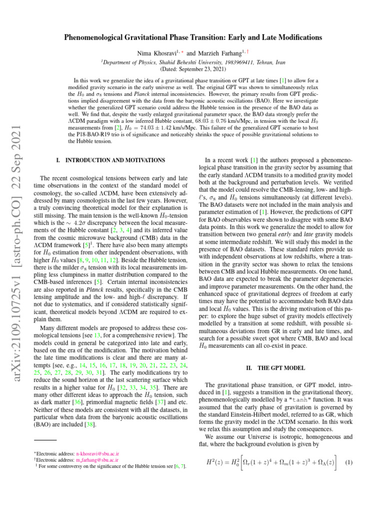 Phenomenological Gravitational Phase Transition: Early and Late Modifications | PDF | Physical ...