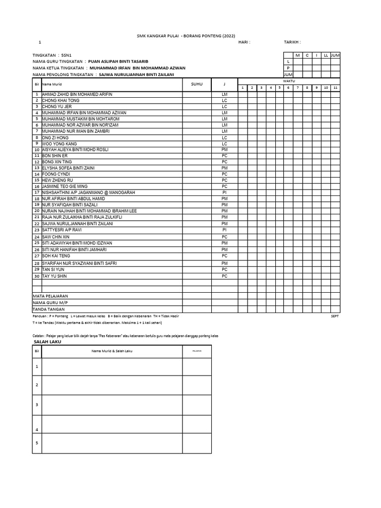 1 BORANG PONTENG Ting 5 2022 | PDF