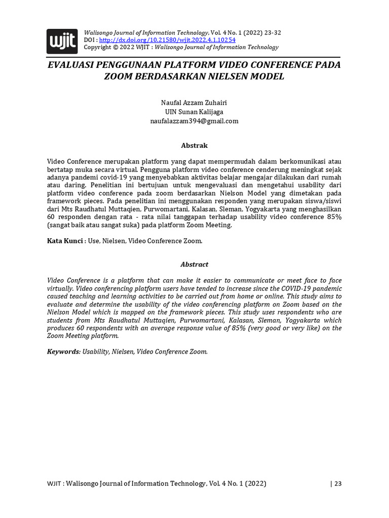 "Evaluation of The Use of The Video Conference Platform On Zoom Based ...