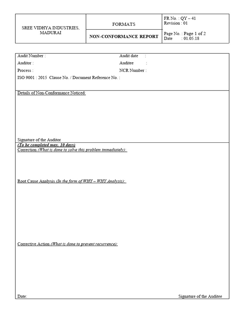 NCR Format - Rev 06 Iso | PDF