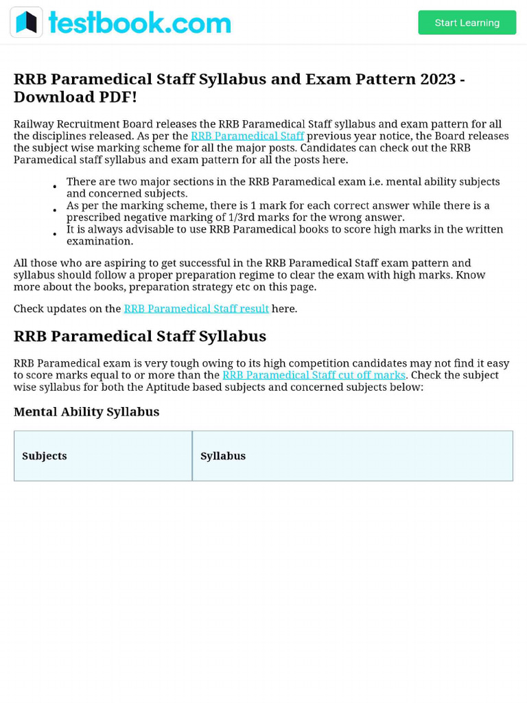 RRB Paramedical Staff Syllabus and Exam Pattern 2023 - Download PDF! | PDF