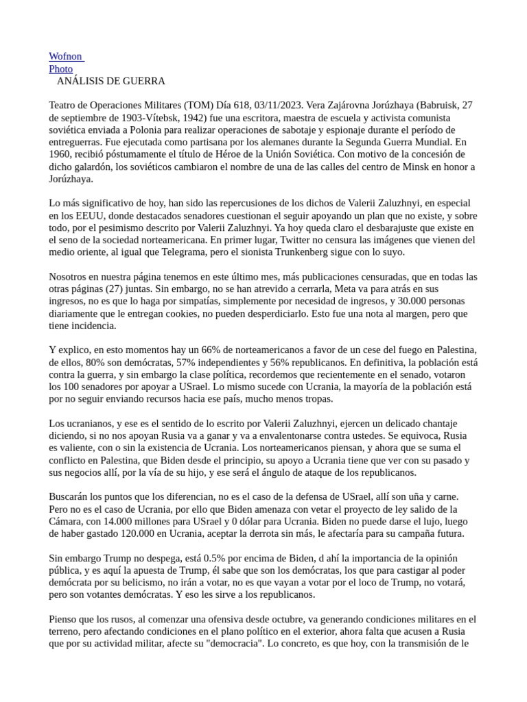 TOM Día 618, 03-11-2023 | PDF | Franja de Gaza | Hamás TOM Día 618, 03-11-2023 | PDF | Franja de Gaza | Hamás