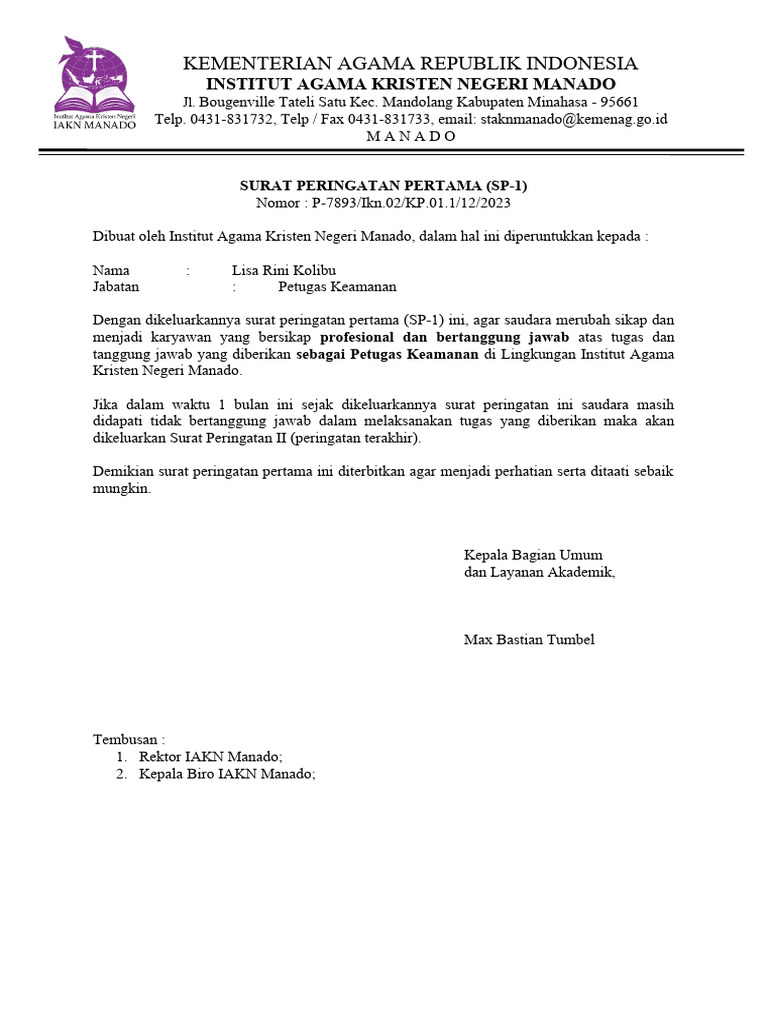 SP1 - Surat Peringatan 1 | PDF