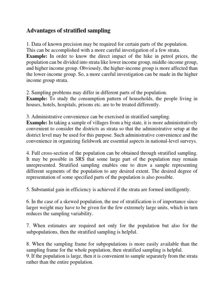 Advantages of Stratified Sampling | PDF