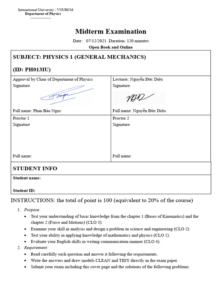 19.1 Phy1 Nddieu ExamNo1 | PDF | Force | Mechanics