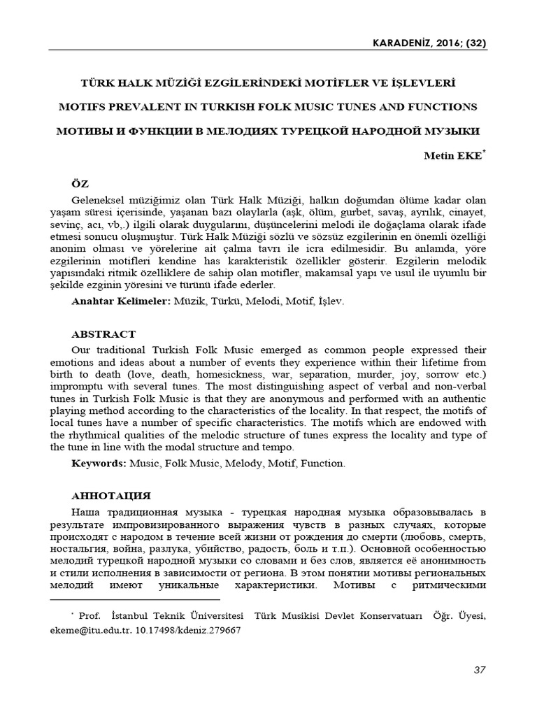 Türk Halk Müziği Motifleri ve İşlevleri | PDF