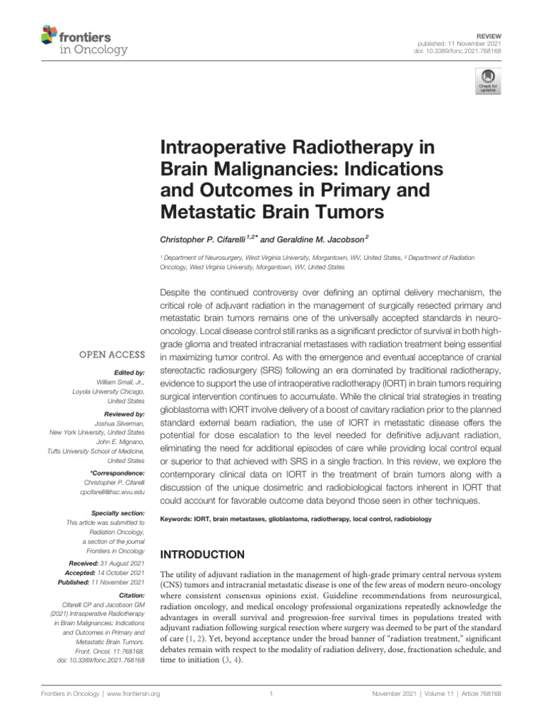 Intraoperative Radiotherapy in Brain Malignancies - Indications and ...
