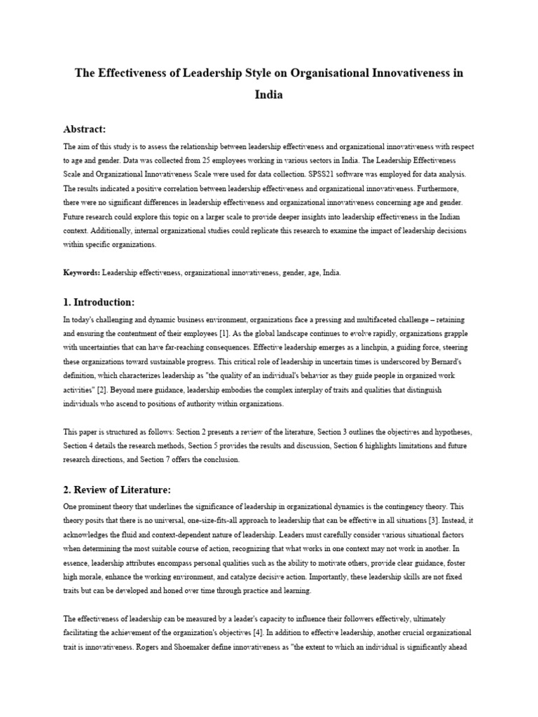 The Effectiveness of Leadership On Organisational Innovativeness | PDF ...
