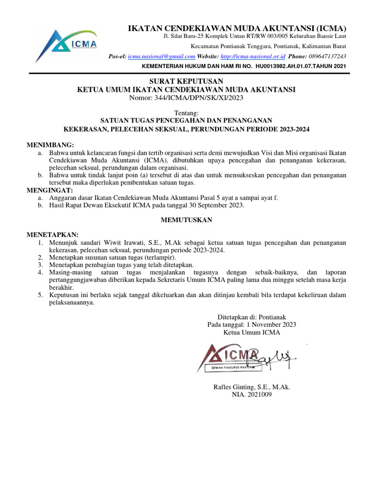 Pembentukan Satgas Pencegahan ICMA | PDF
