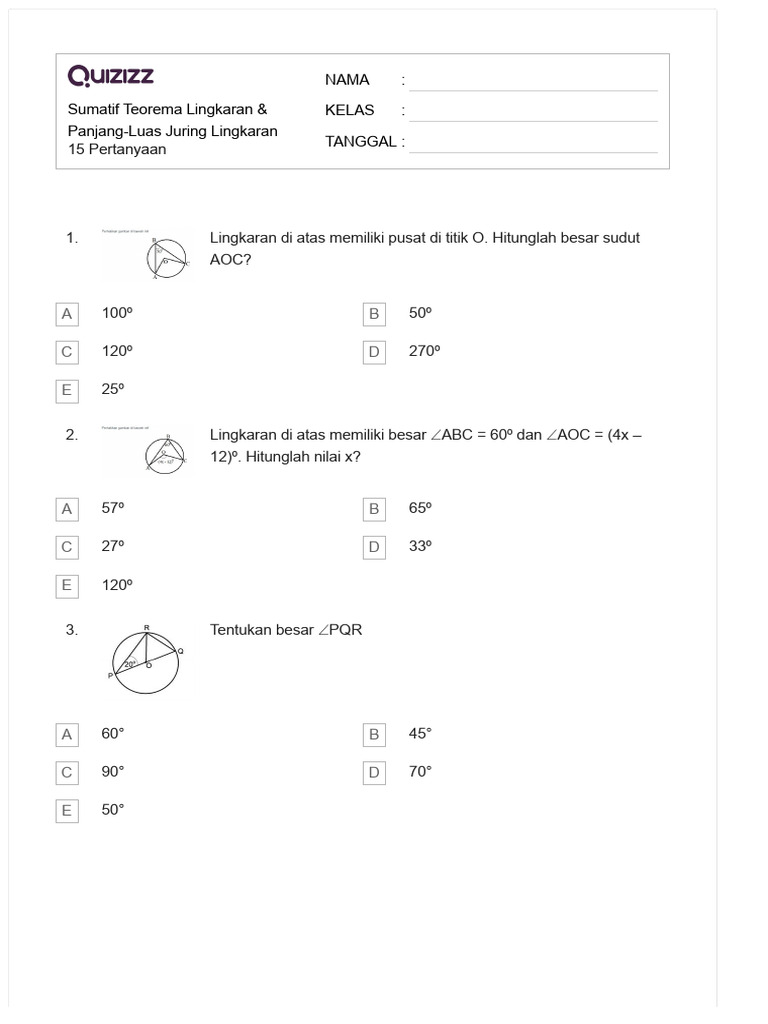Sumatif Teorema Lingkaran & Panjang-Luas Juring Lingkaran | PDF ...