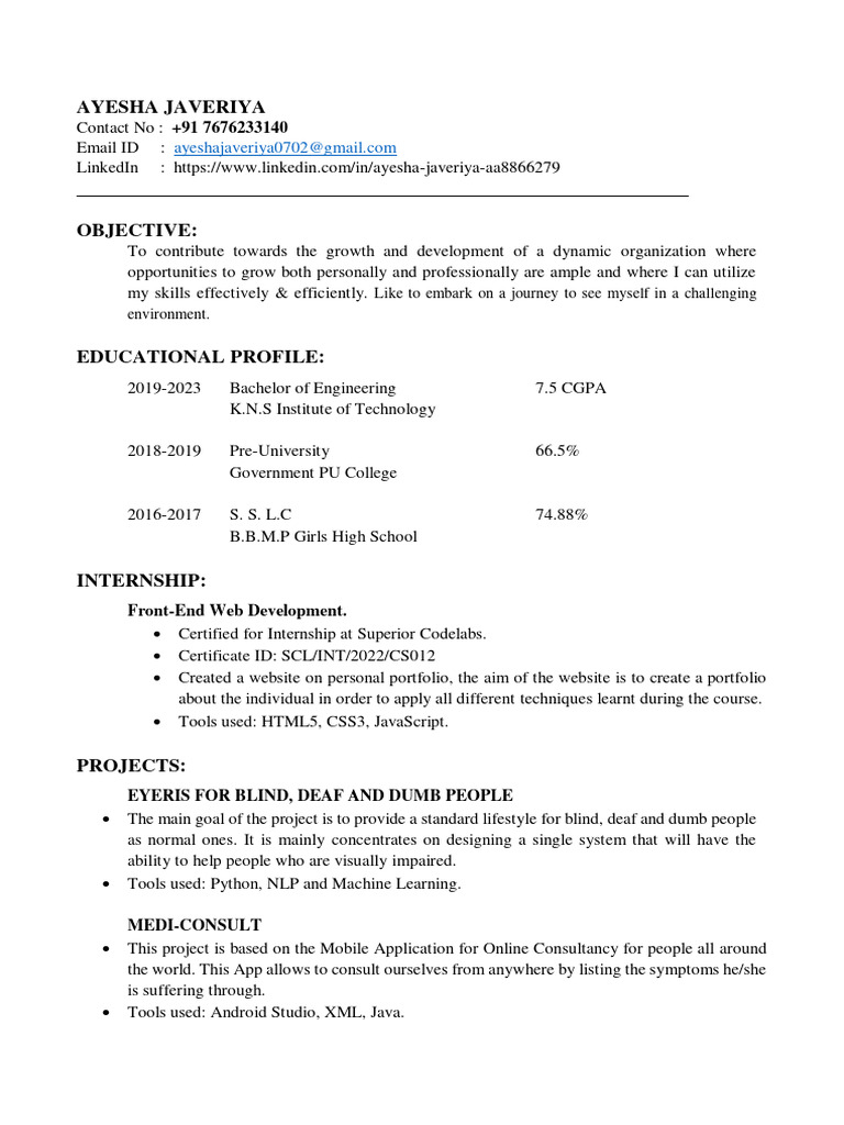 CV Javeriya 1 | PDF | Java Script | Mobile App