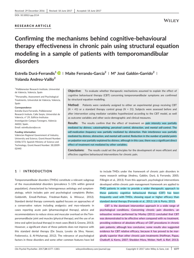 Clin Psychology and Psychoth - 2017 - Durá‐Ferrandis - Confirming the mechanisms behind ...