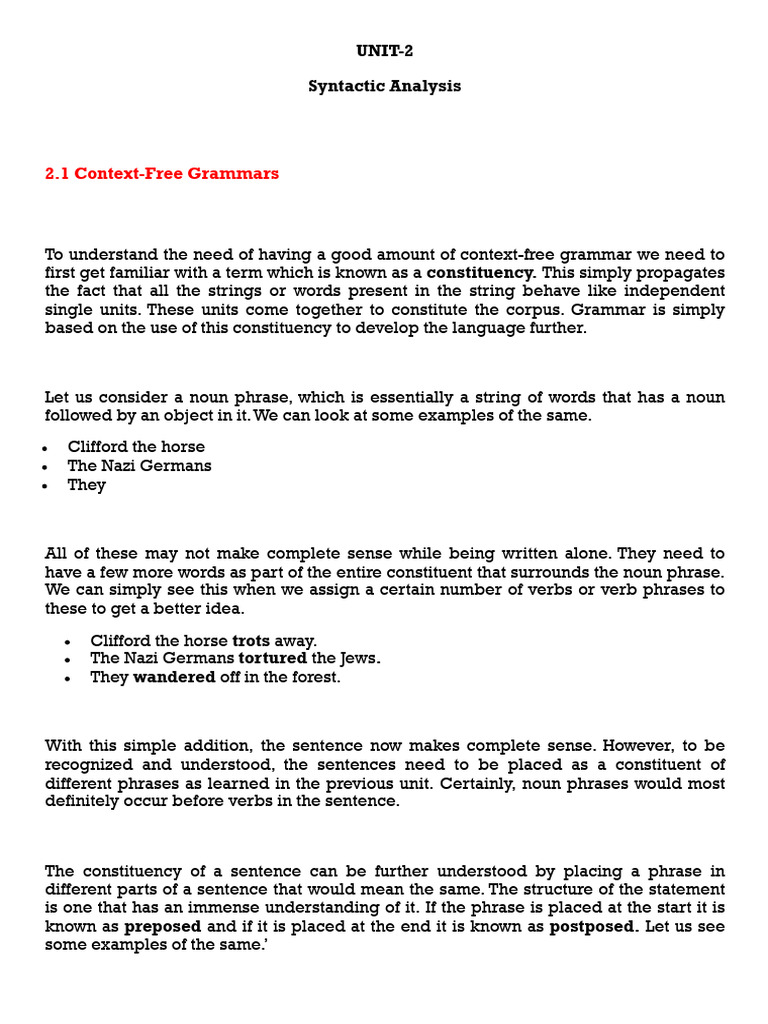 NLP Unit-2-Syntactic-Analysis | PDF
