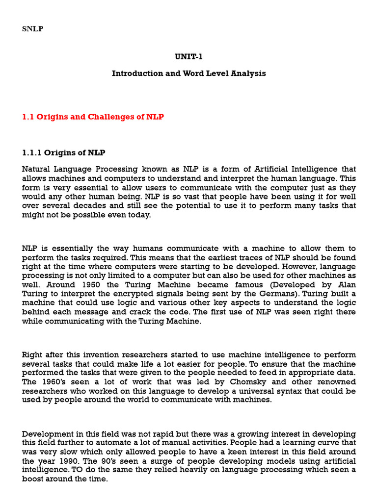 NLP Unit-1-Introduction-And-Word-Level-Analysis | PDF NLP Unit-1-Introduction-And-Word-Level-Analysis | PDF