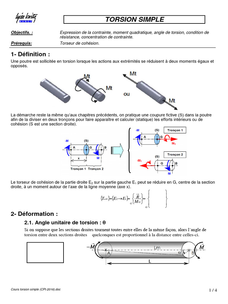 Cours Torsion Simple (CPI-2016) | PDF