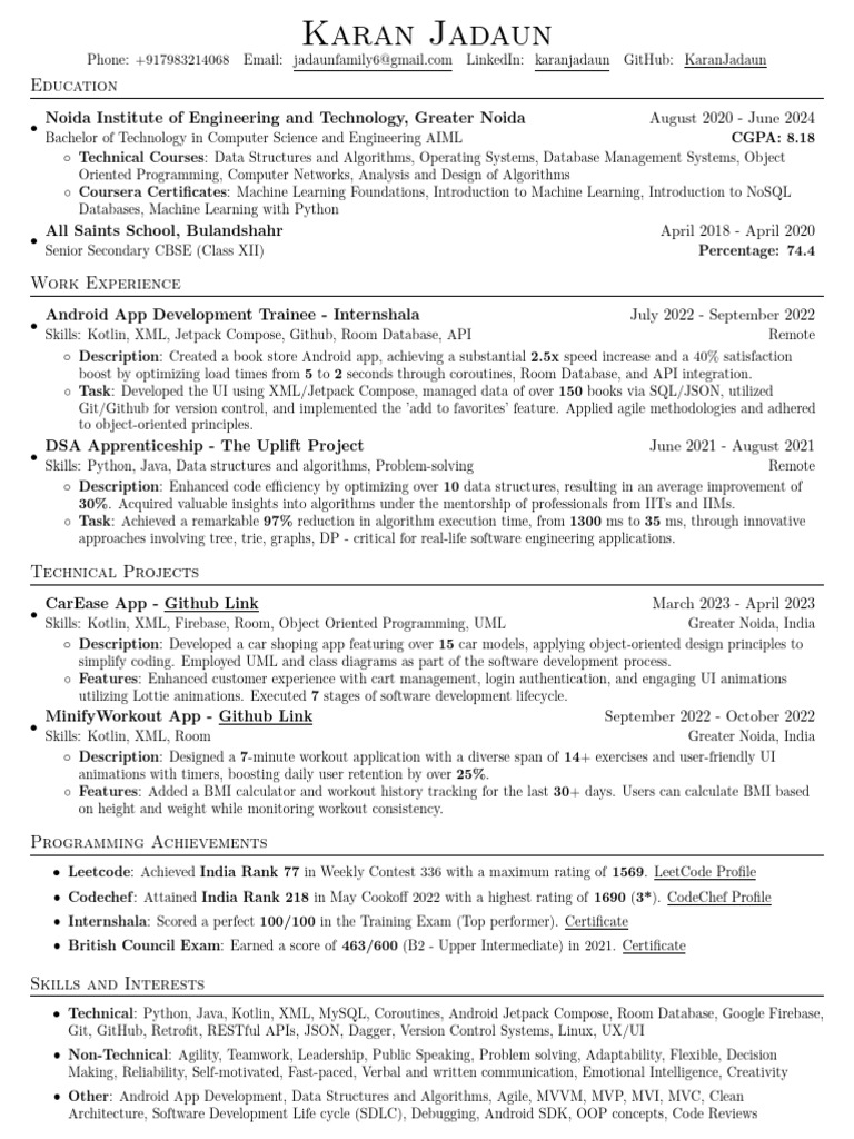Karan Resume | PDF | Databases | Object Oriented Programming