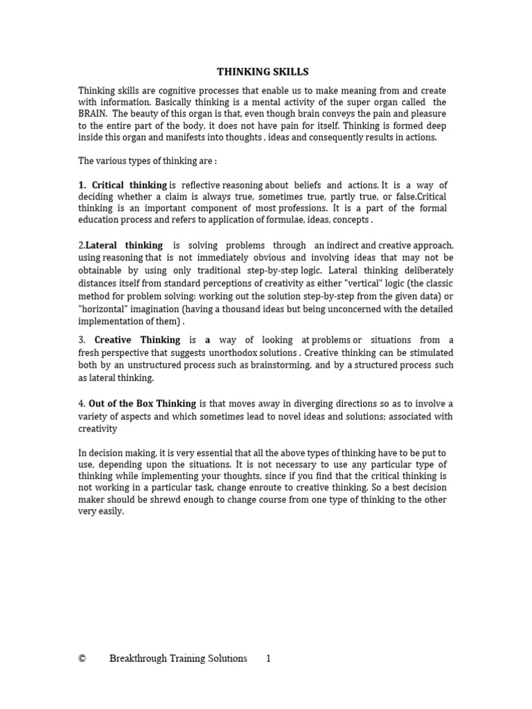 THINKING SKILLS | PDF THINKING SKILLS | PDF