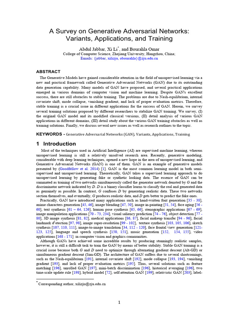 A Survey On Generative Adversarial Networks: Variants, Applications, and Training | PDF ...