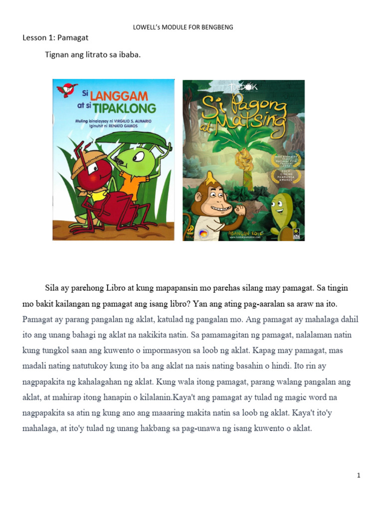 Lesson 1 (Filipino) | PDF
