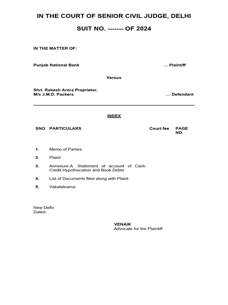 Civil Suit: Recovery of Loan Amount | PDF