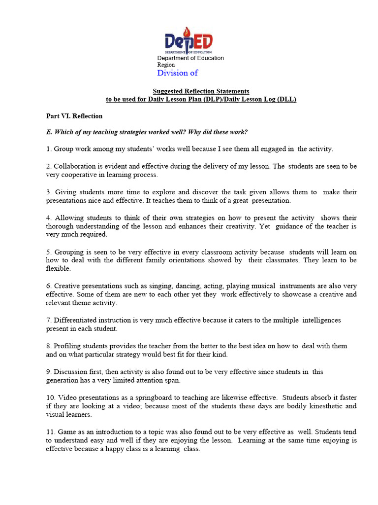 Reflection For DLL | PDF | Differentiated Instruction | Learning