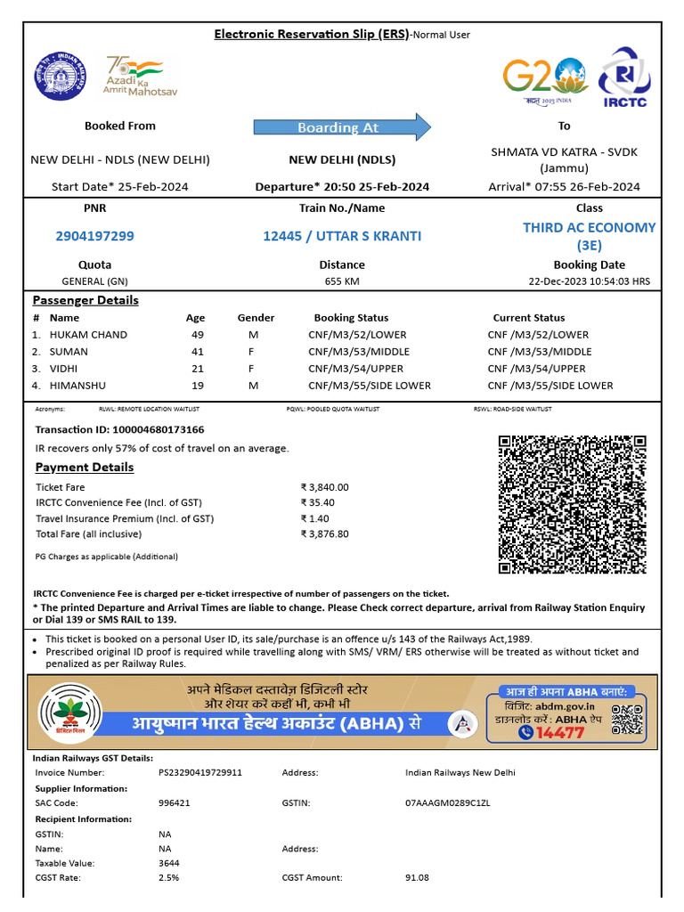 New Delhi To Katra 25-2-23 | PDF
