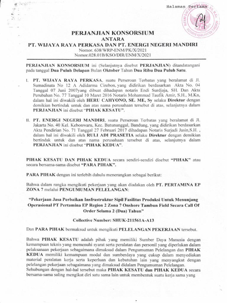 Perjanjian Konsorsium WRP dan ENM | PDF