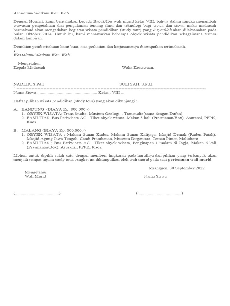 Angket Studytour | PDF