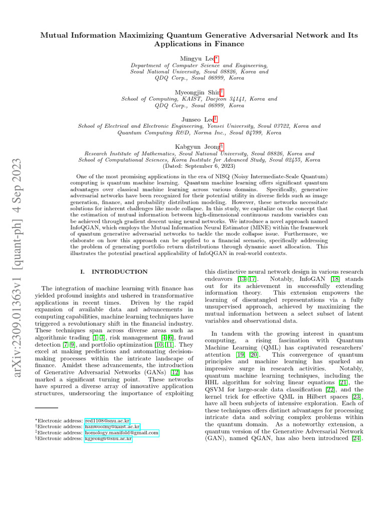 Mutual Information Maximizing Quantum Generative Adversarial Network and Its Applications in ...