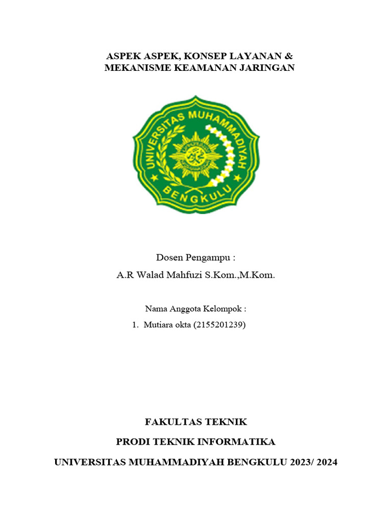 Makalah Tentang Aspek Aspek Keamanan Jaringan | PDF