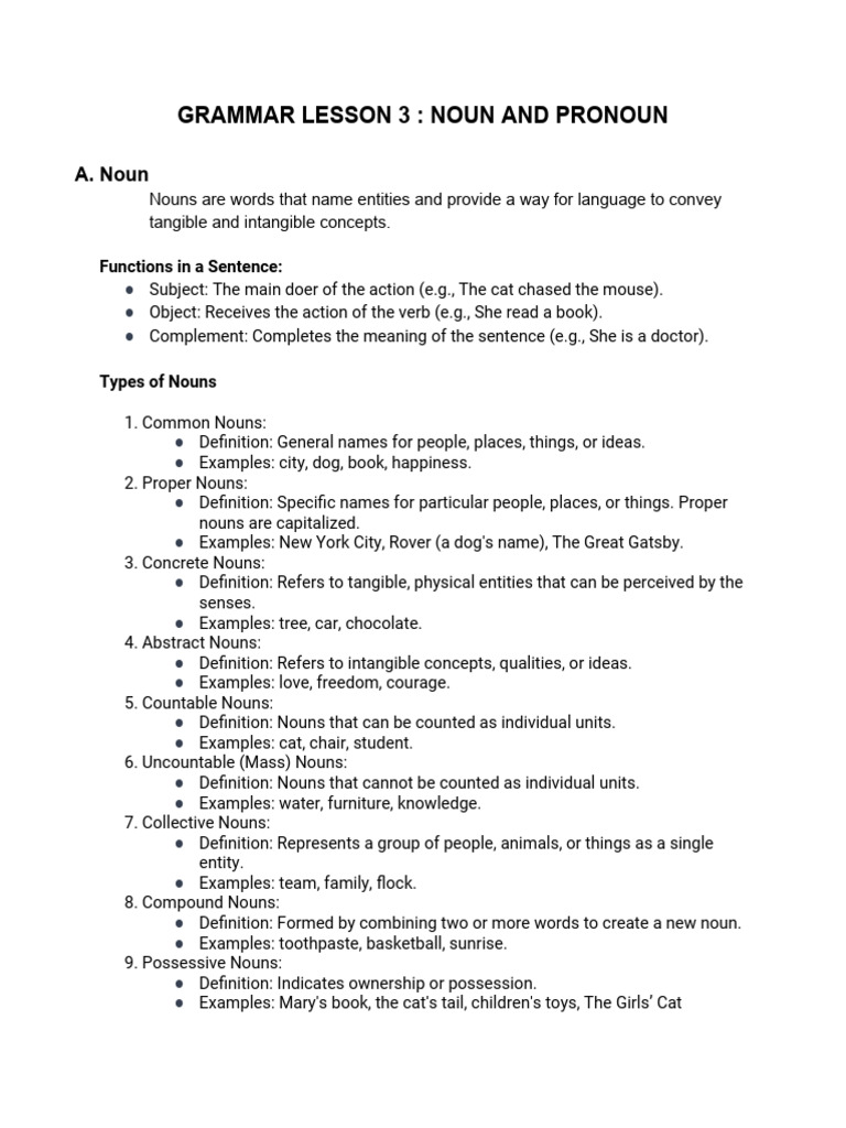 Grammar Lesson 3 _ Noun and Pronoun | PDF | Noun | Pronoun