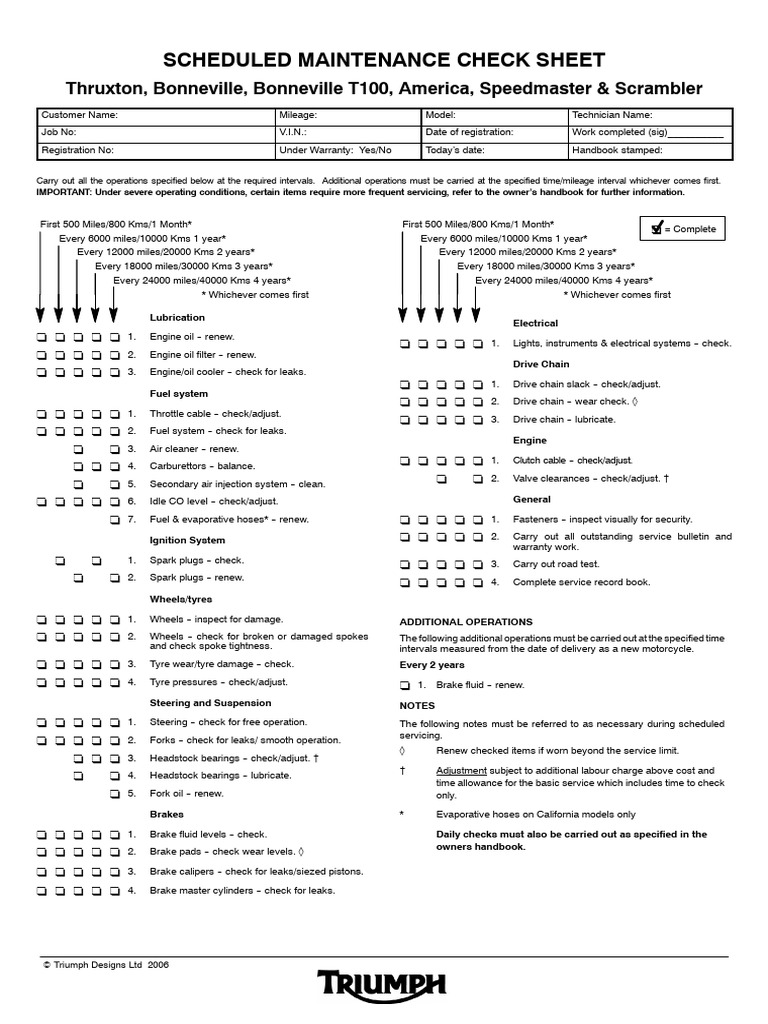 Triumph Maintenance Schedule | PDF