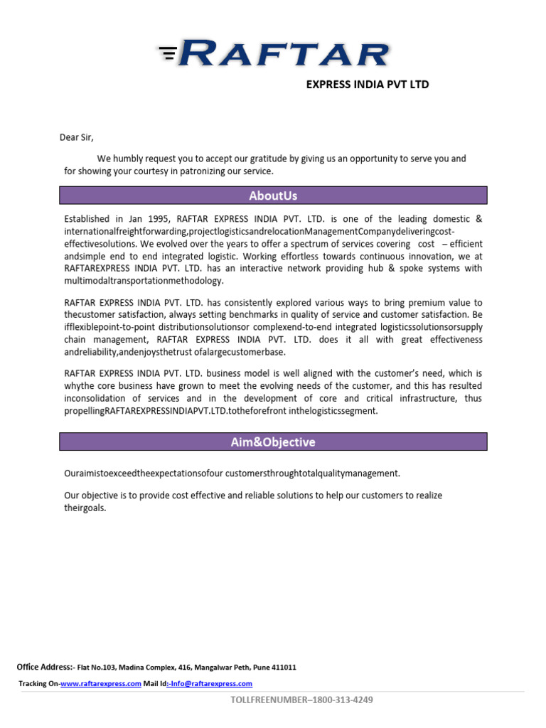 Raftar Express India PVT LTD Profile. | PDF | Transport | Marketing