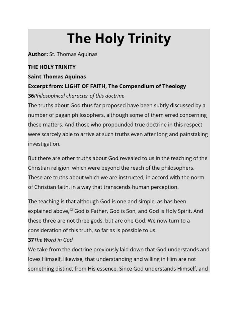 The Holy Trinity - St. Thoma Aquinas | PDF | Nous | God The Father