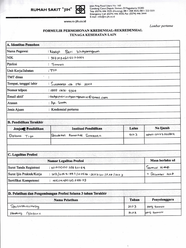 RKK Nadya Putri Widyaningrum, A.Md - Farm - TTK | PDF
